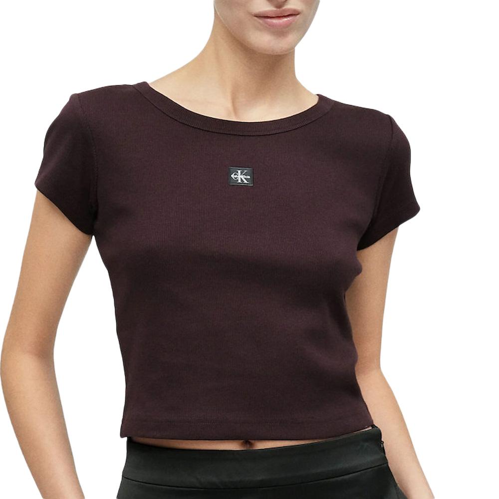 T-Shirt Marron Femme Calvin Klein Label 2x2 | Déstockage Calvin Klein Jeans